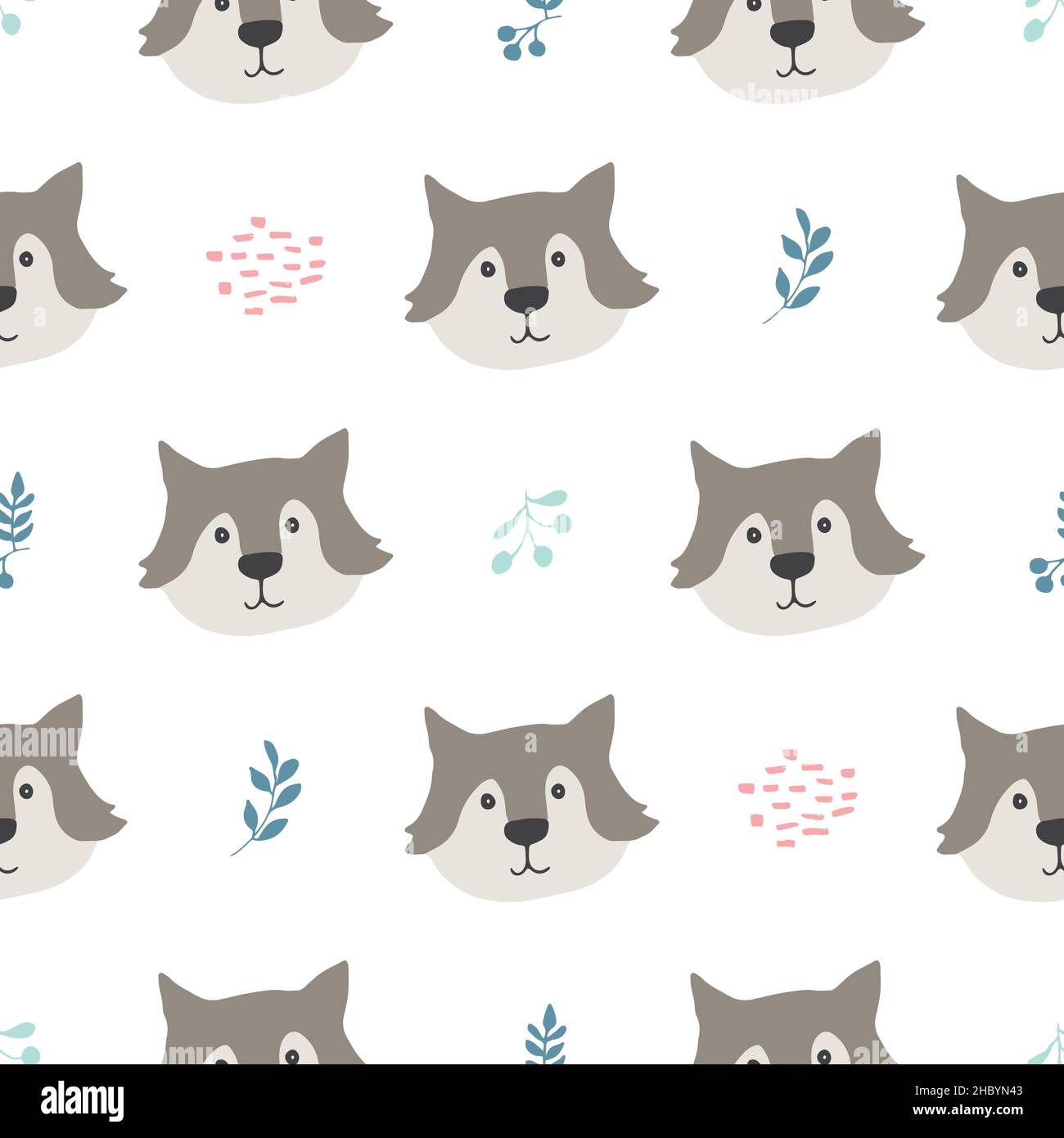 Cute wolf Seamless pattern. Cartoon Animals in forest background ...