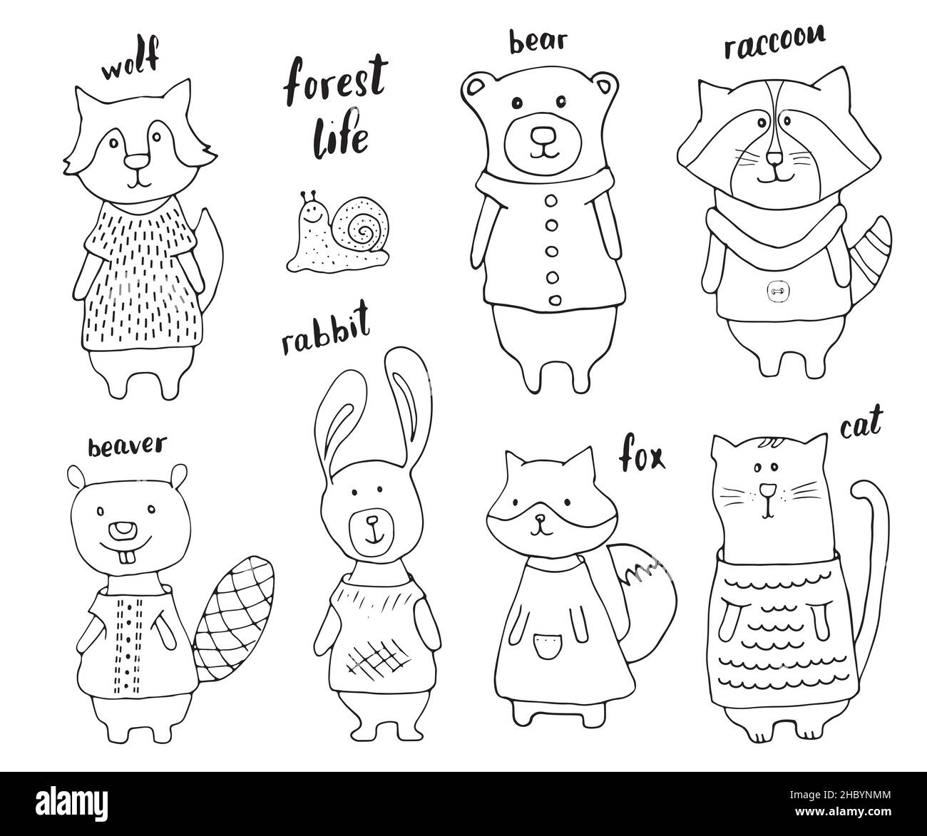 Cute Animals in clothes. Cartoon forest wildlife animals collection ...