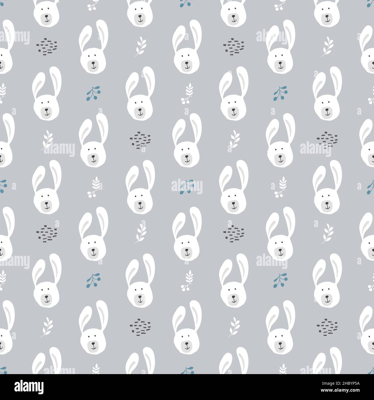 Cute rabbit Seamless pattern. Cartoon Animals in forest background ...