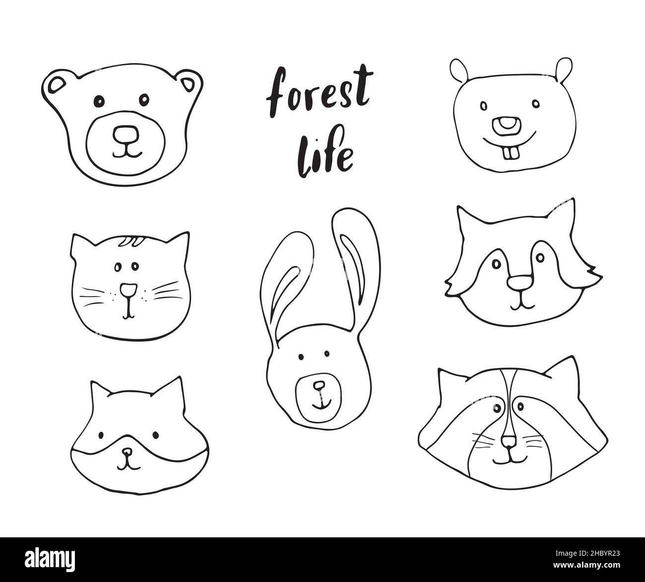 Cute Animal heads. Cartoon forest wildlife animals collection, fox ...