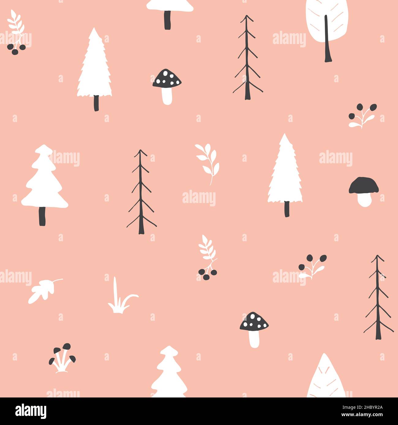 Woodland Seamless pattern, Forest background. Cute cartoon trees and ...