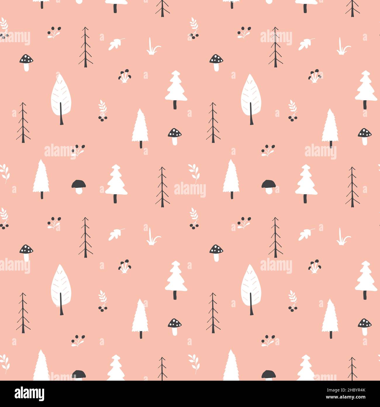 Woodland Seamless pattern, Forest background. Cute cartoon trees and ...