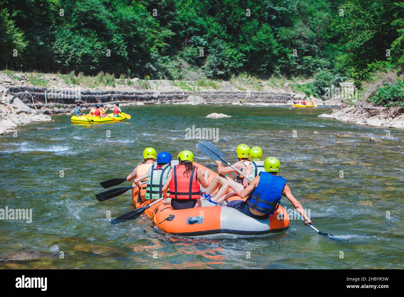inflatable raft extreme sport at mountain river Stock Photo - Alamy
