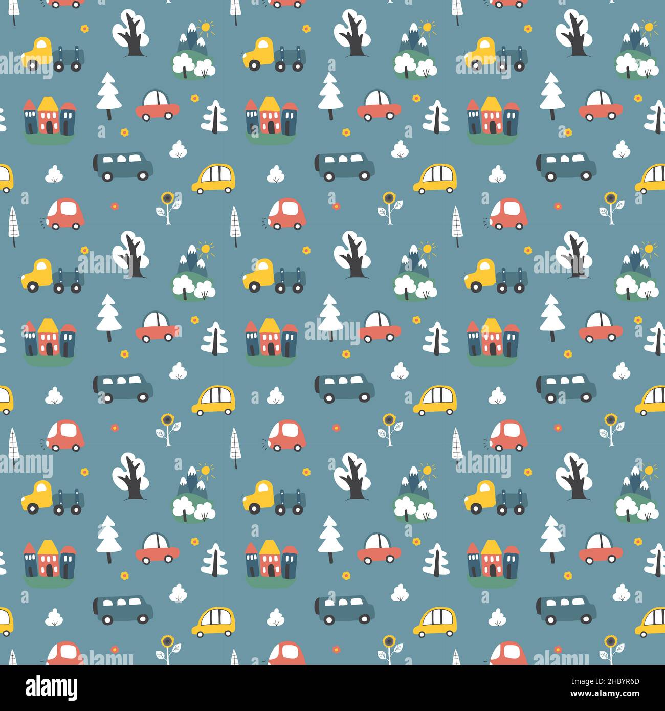 Cute Cars Seamless Pattern, Cartoon transportation Doodles Background ...