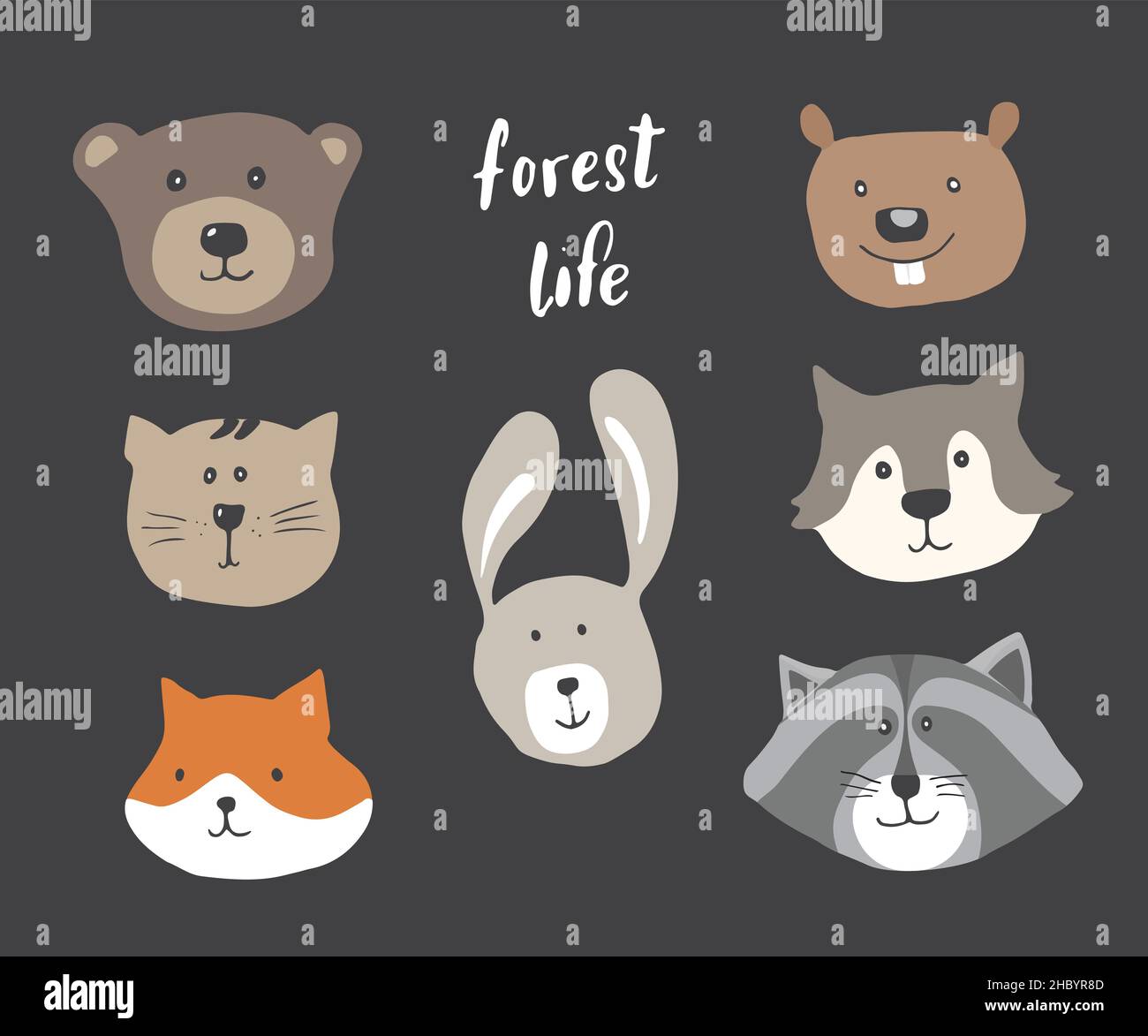 Cute Animal heads. Cartoon forest wildlife animals collection, fox ...