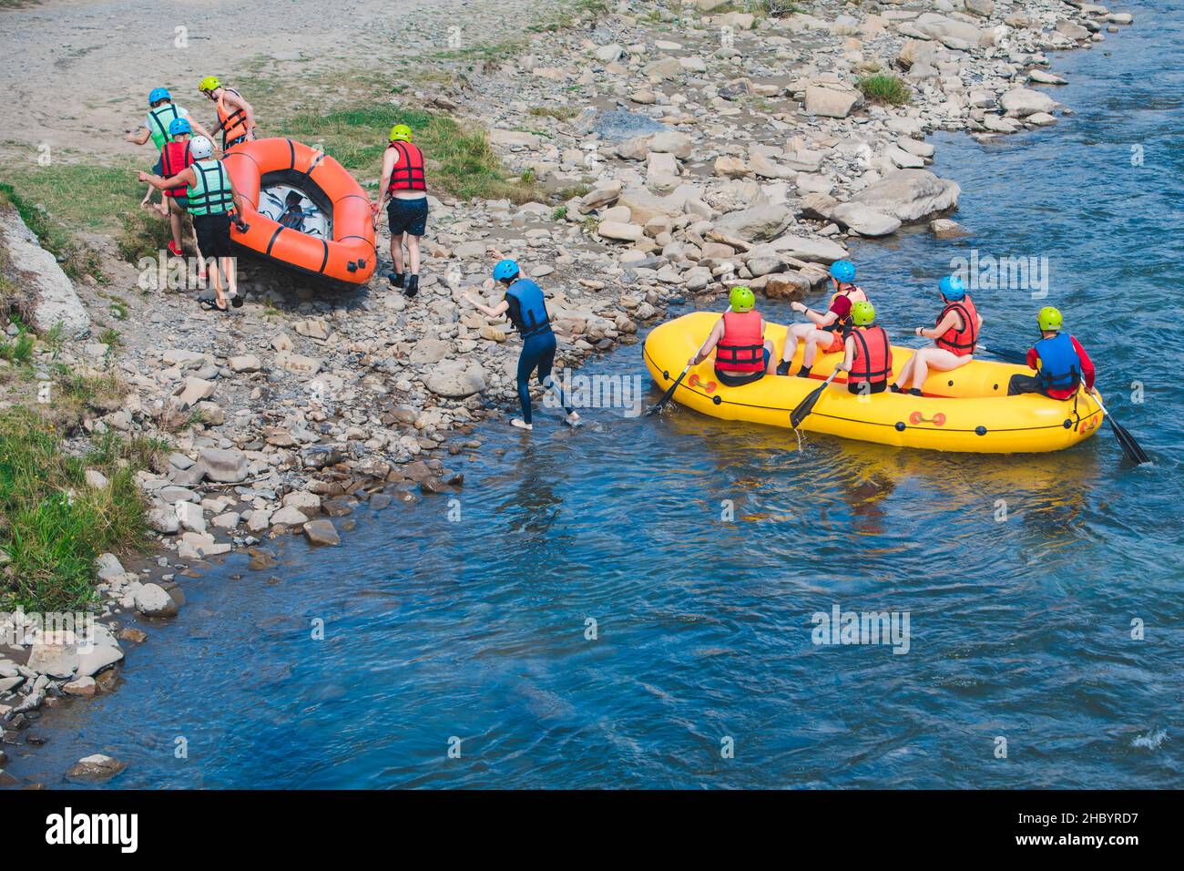 inflatable raft extreme sport at mountain river Stock Photo - Alamy
