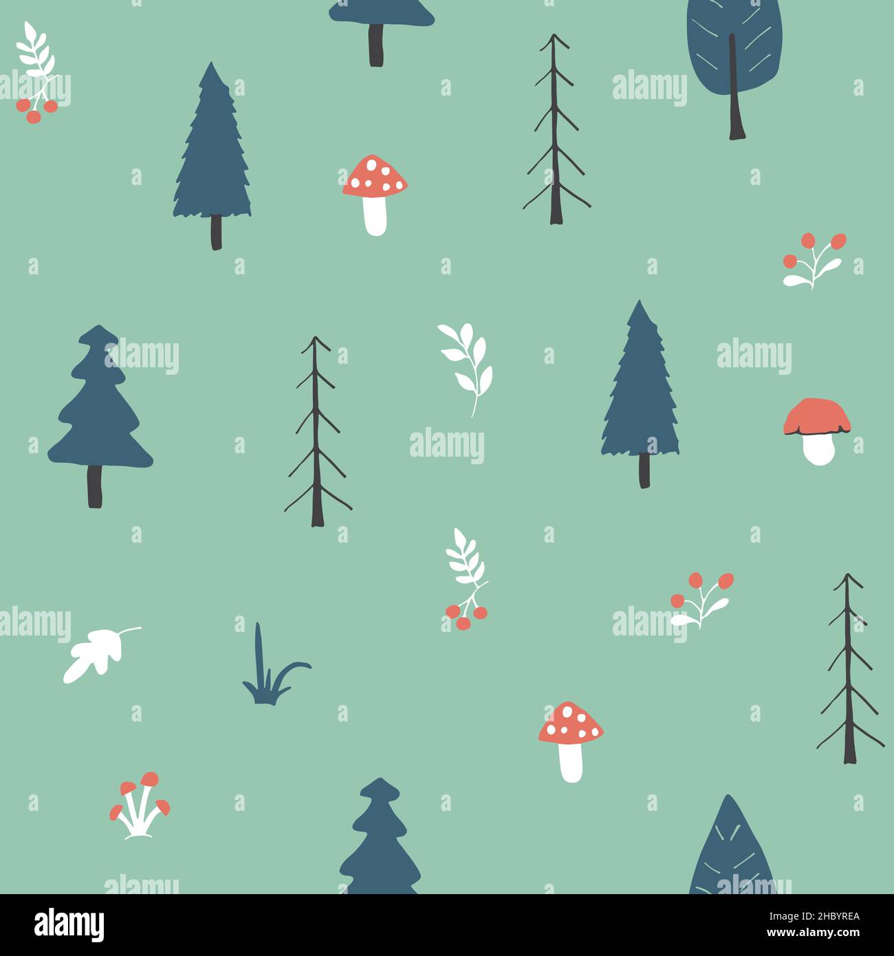 Woodland Seamless pattern, Forest background. Cute cartoon trees and ...
