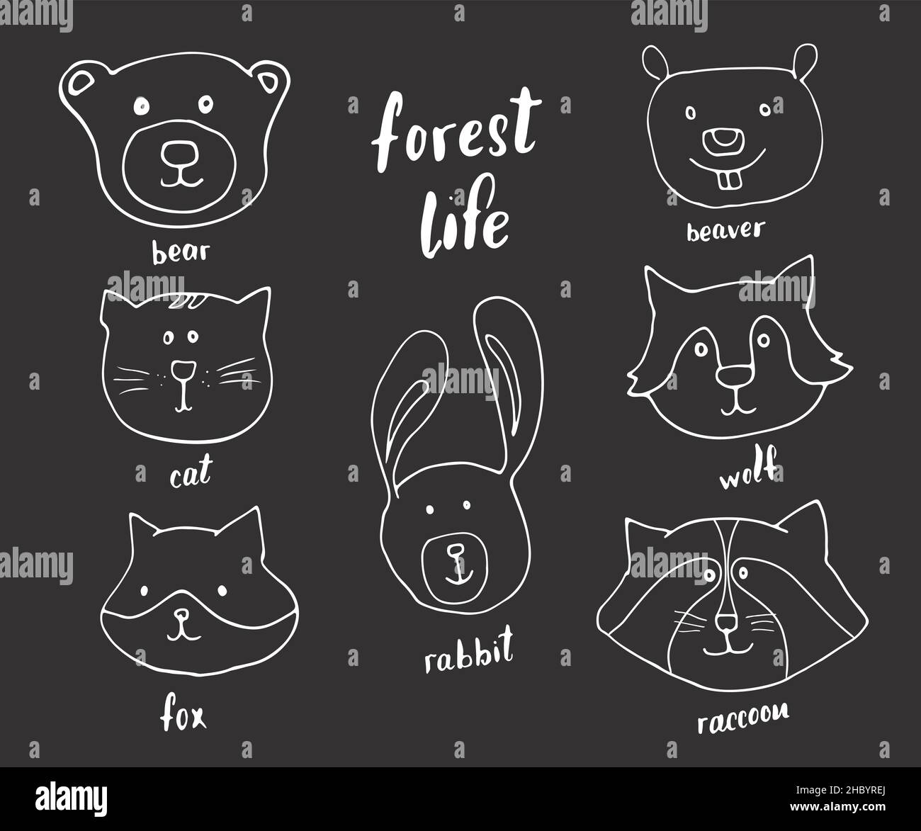 Cute Animal heads. Cartoon forest wildlife animals collection, fox ...