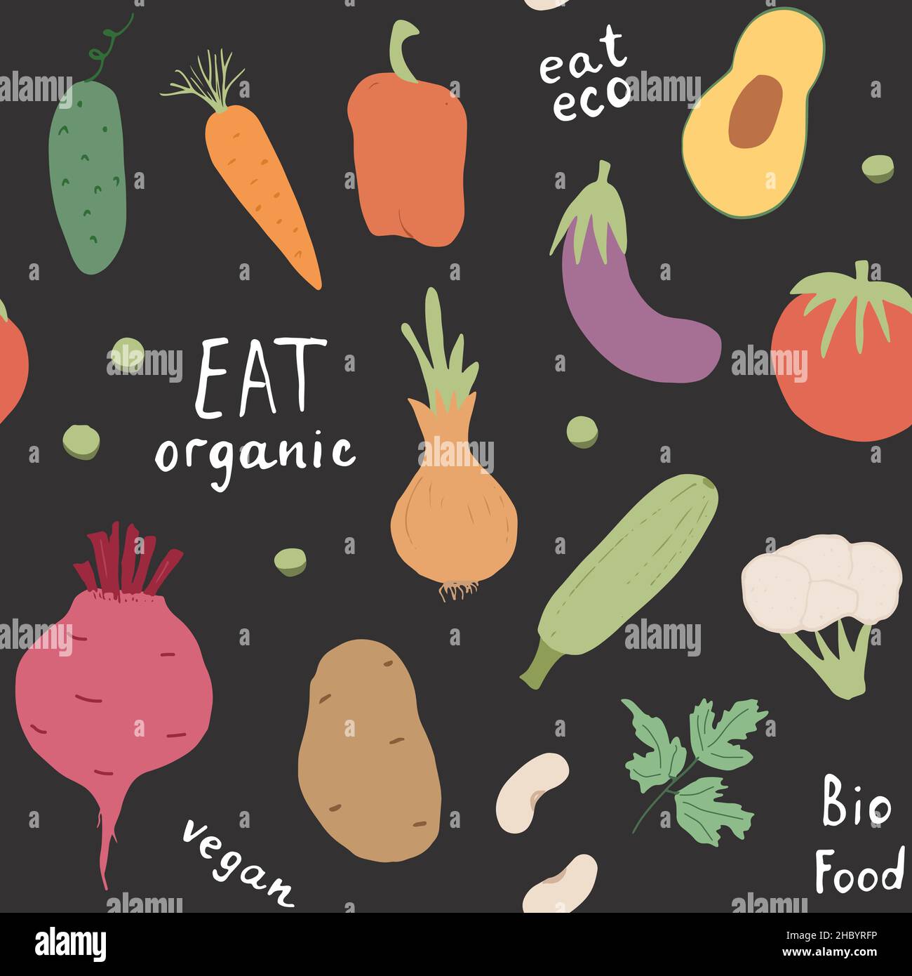 Vegetables seamless pattern. Vegetarian healthy bio food background ...