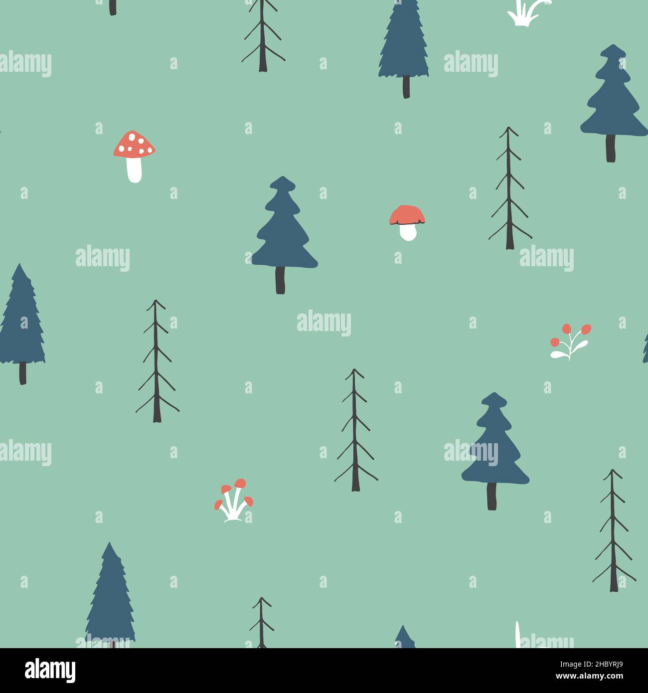 Woodland Seamless pattern, Forest background. Cute cartoon trees and ...