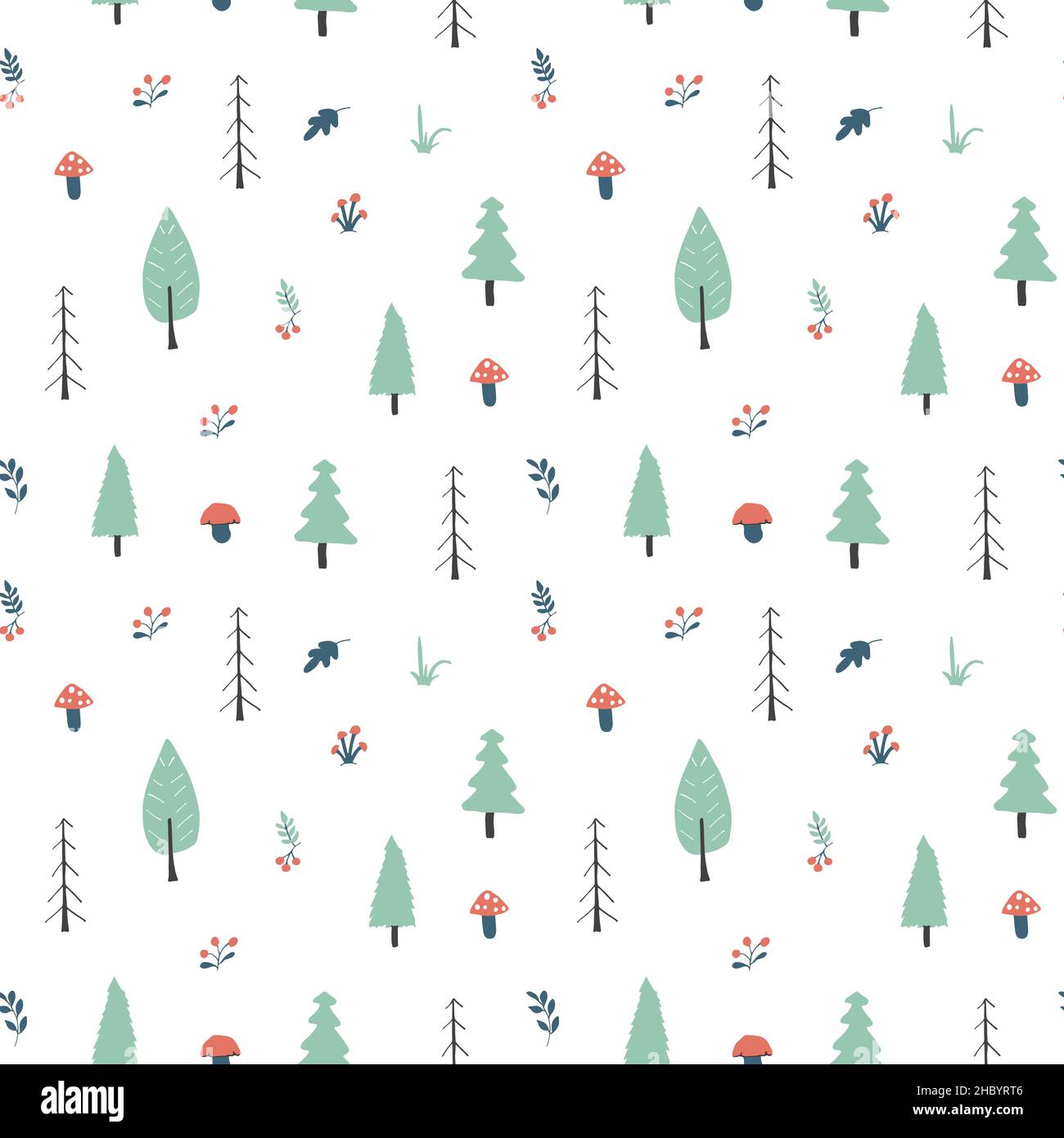 Woodland Seamless pattern, Forest background. Cute cartoon trees and ...