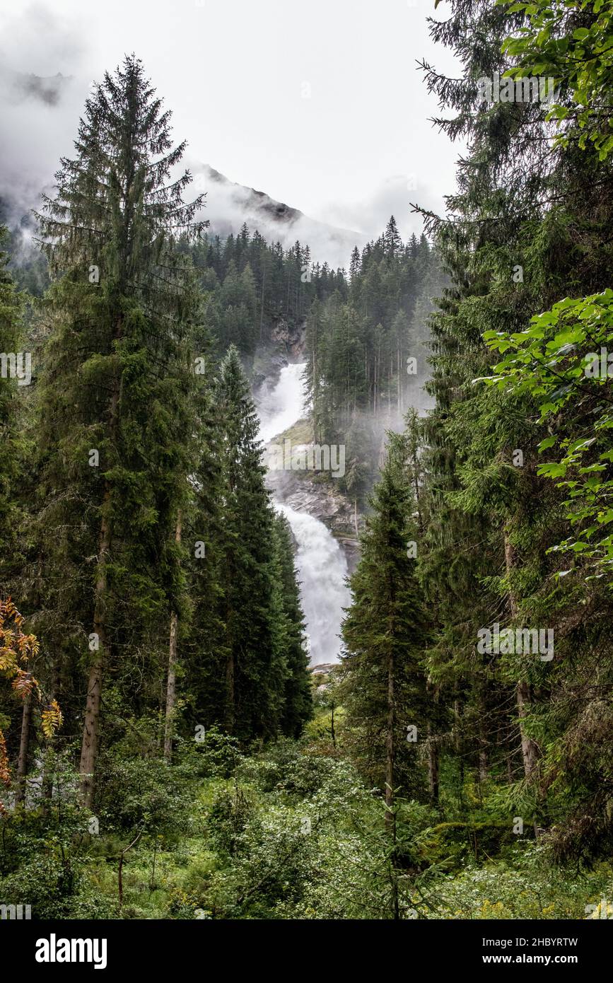 Scenic view of the famous Krimml waterfalls in the High Tauern National ...