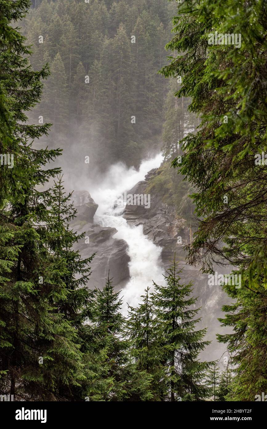 Scenic view of the famous Krimml waterfalls in the High Tauern National ...