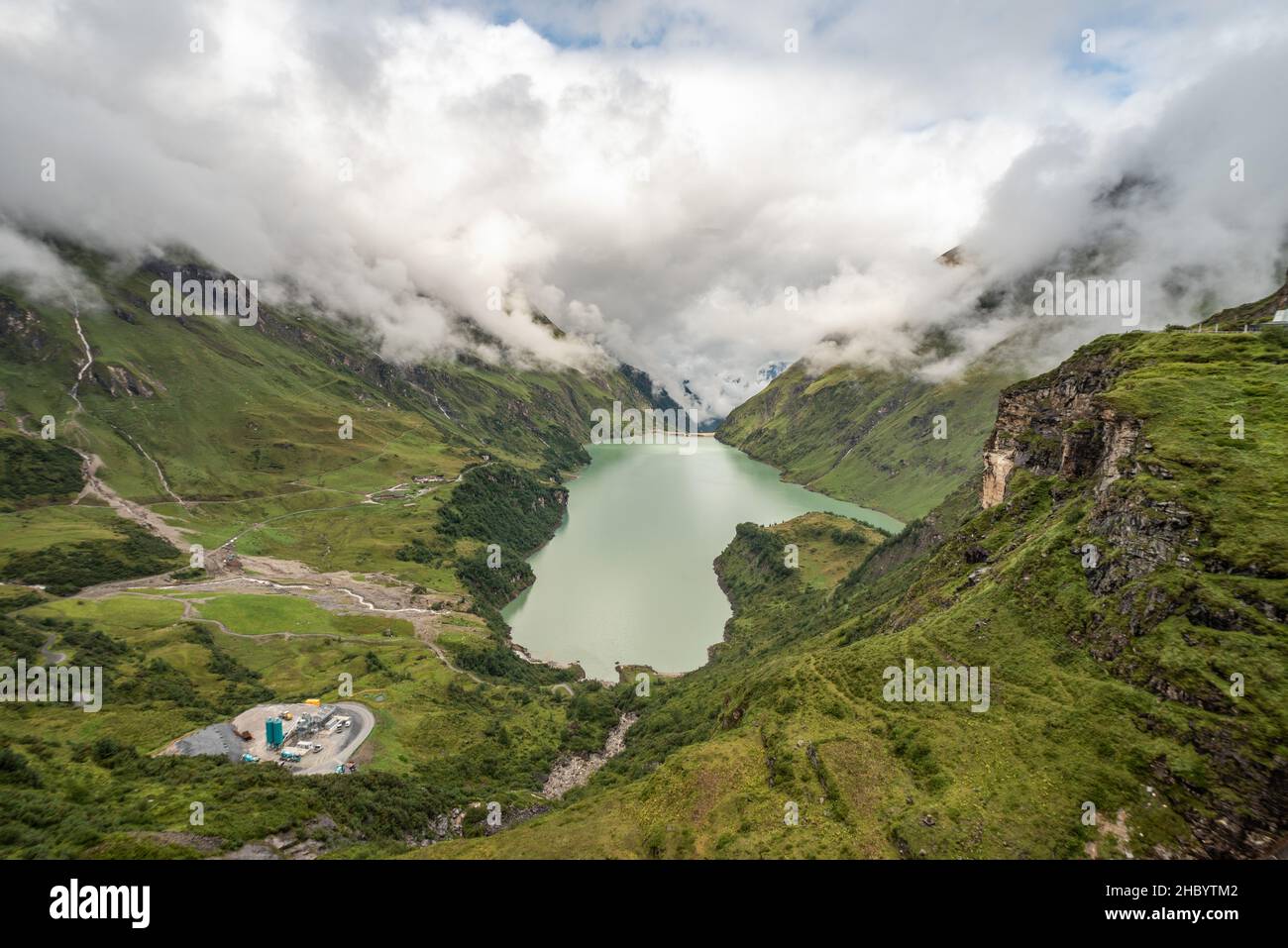 Scenic panoramic view from the reservoirs and its alpine landscape near ...