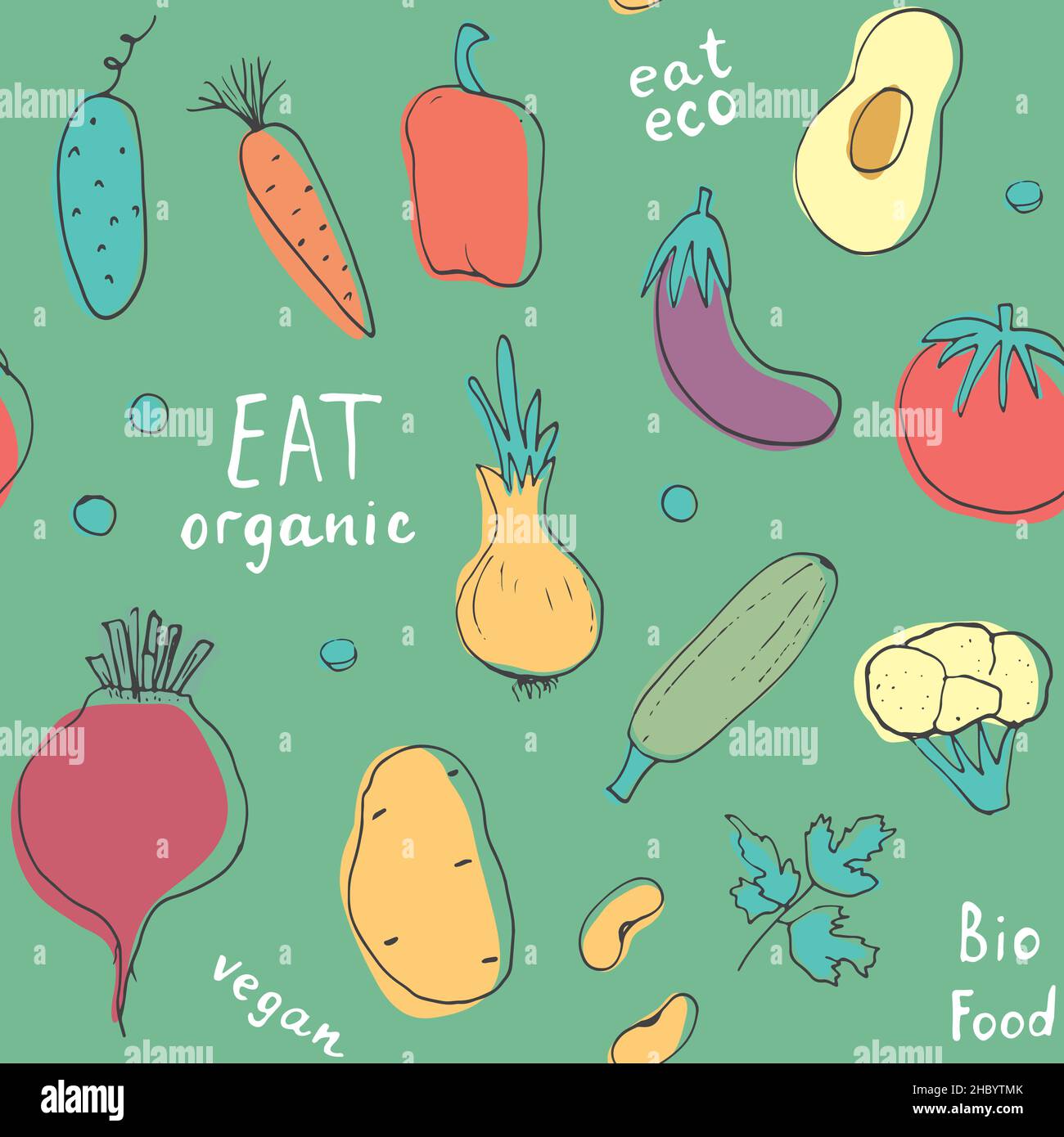 Vegetables seamless pattern. Vegetarian healthy bio food background ...