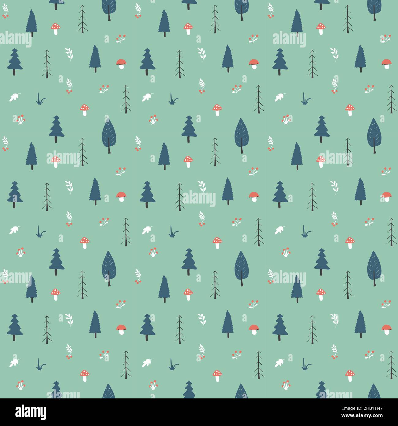 Woodland Seamless pattern, Forest background. Cute cartoon trees and ...