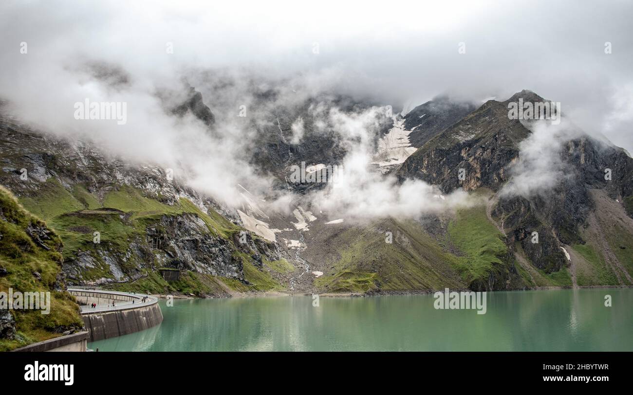 Panoramic view from Mooserboden reservoir and the surrounding mountain ...
