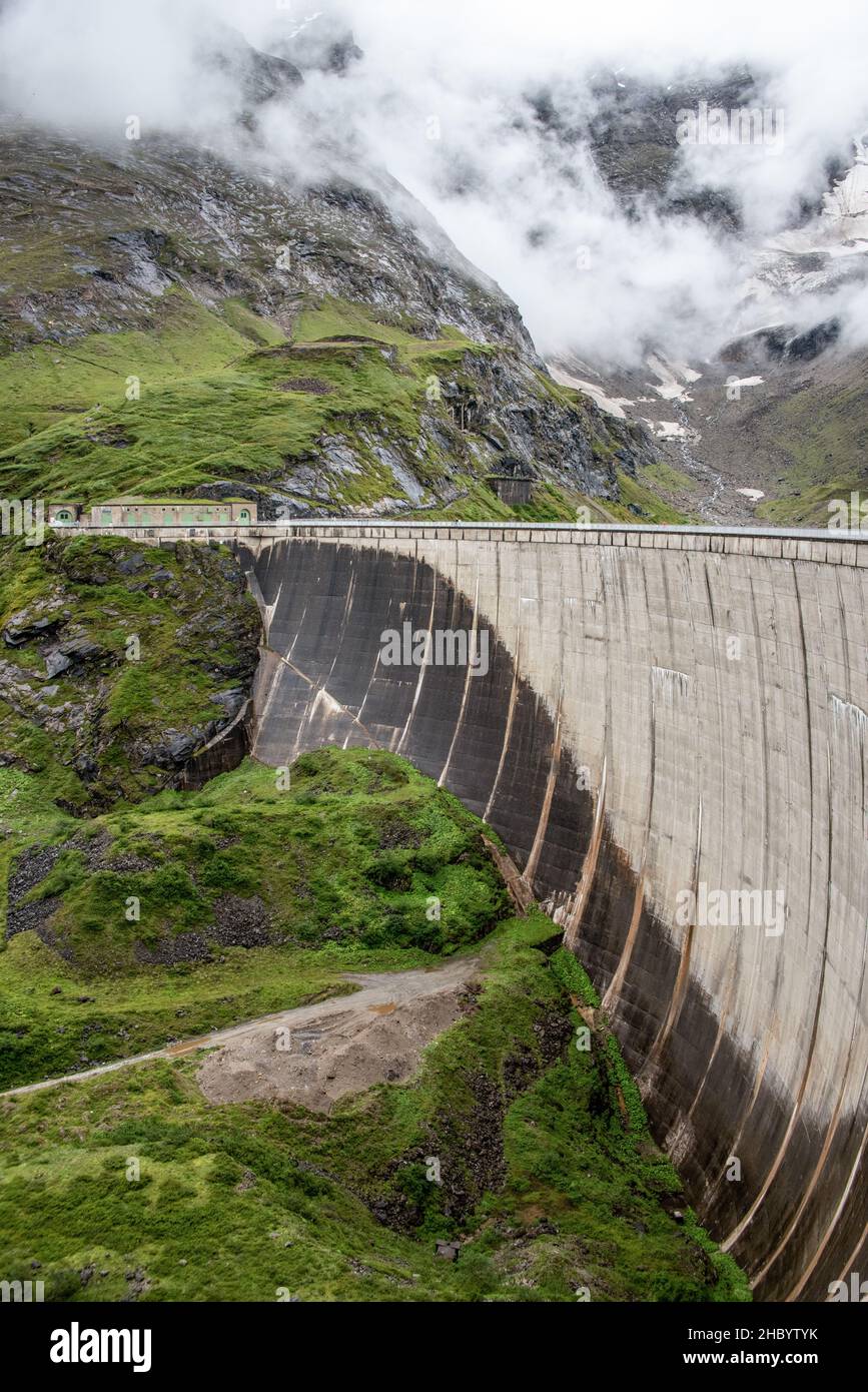 Impressing dam wall from the Mooserboden reservoir near Kaprung ...