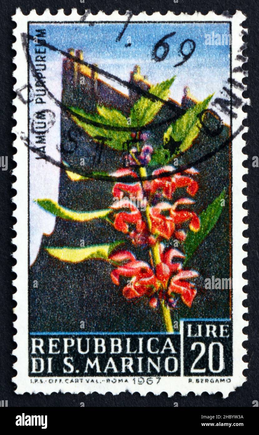 SAN MARINO - CIRCA 1967: a stamp printed in the San Marino shows Purple ...