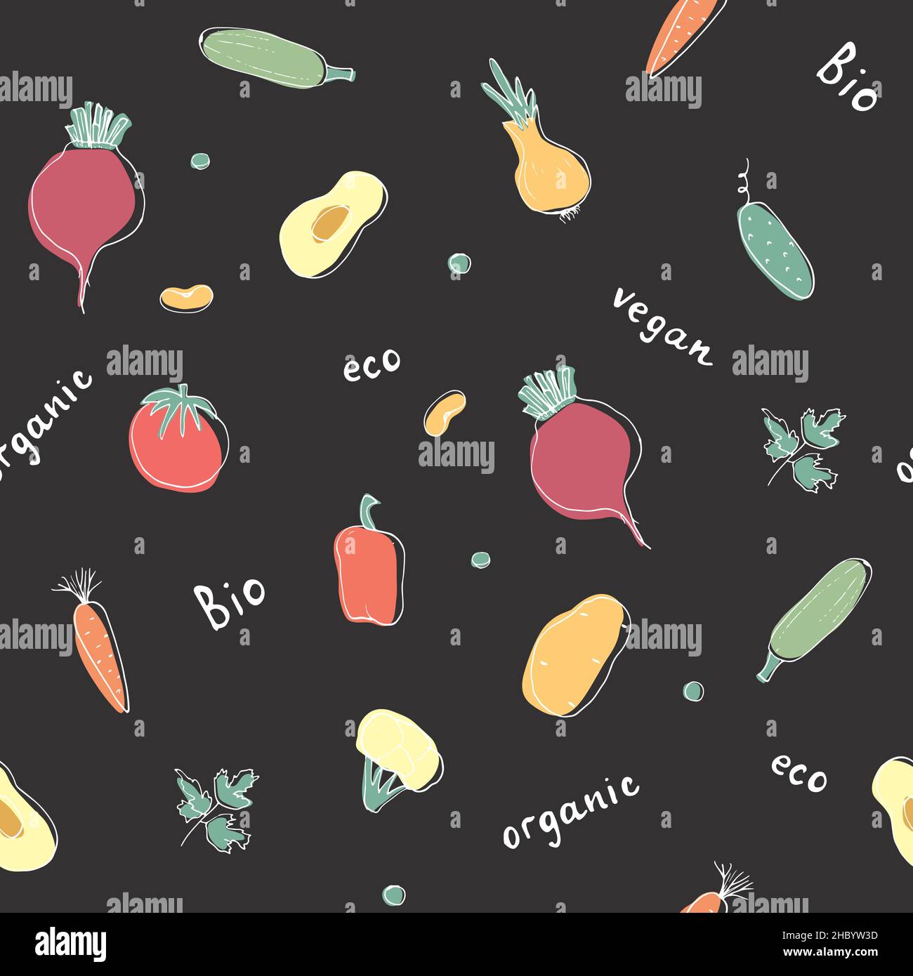 Vegetables seamless pattern. Vegetarian healthy bio food background ...