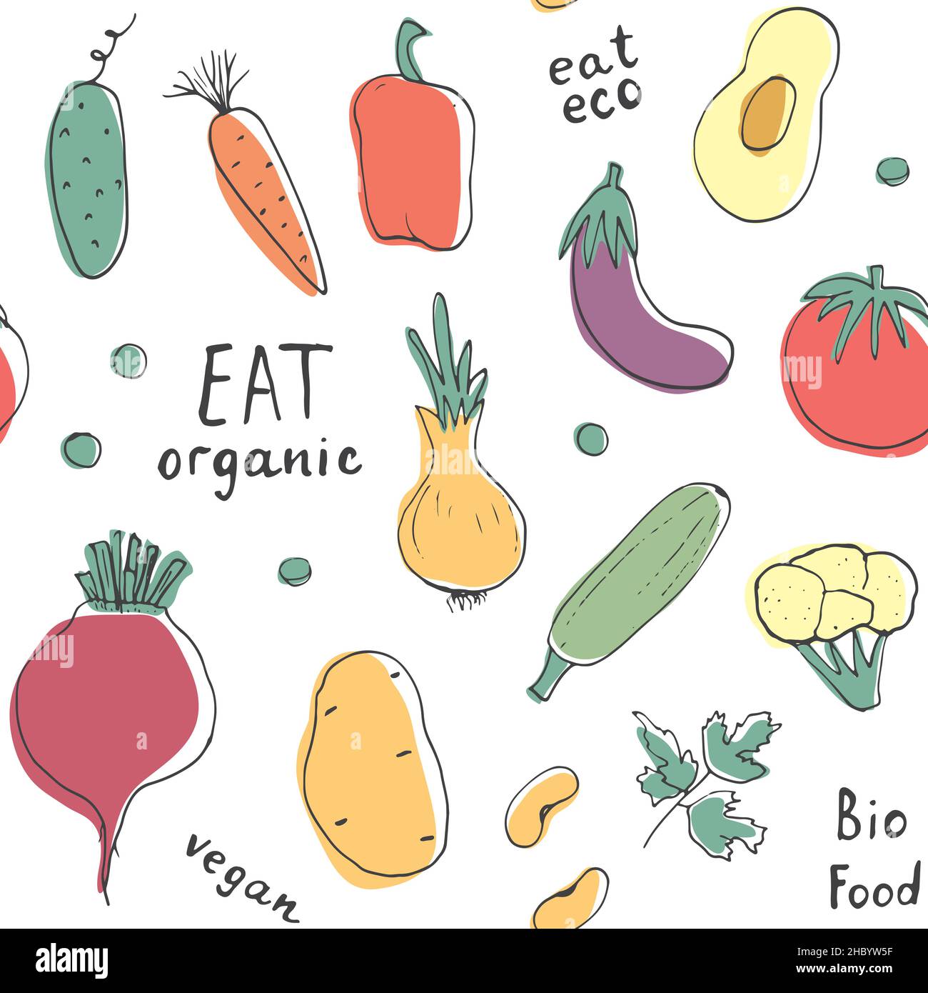 Vegetables seamless pattern. Vegetarian healthy bio food background ...