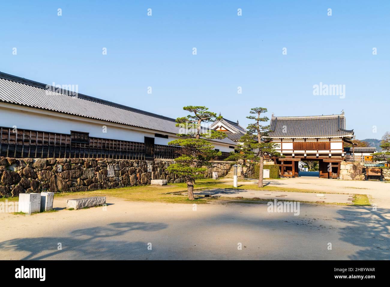 Hiroshima castle. The Ninomaru courtyard with the tamonyagura, long ...