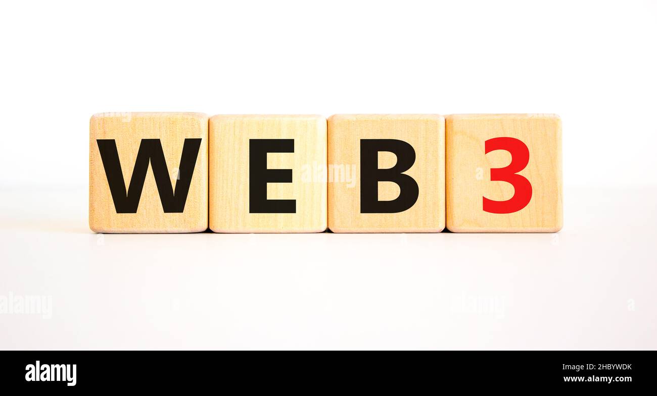 WEB3 or web 3 symbol. Wooden cubes with concept words WEB 3. Beautiful ...