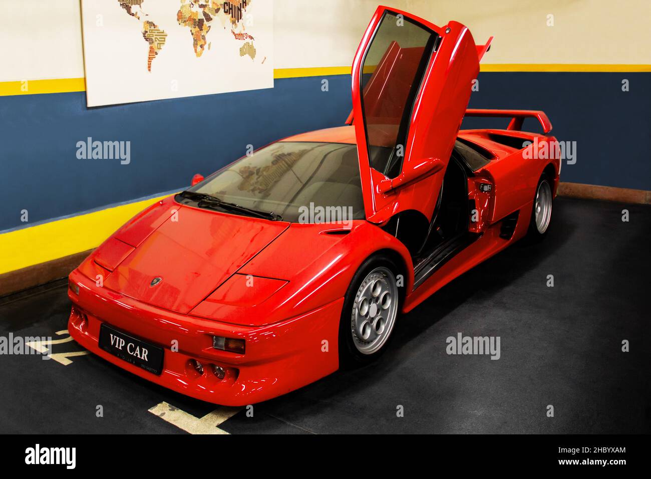 Kiev, Ukraine - May 22, 2021: Red luxury supercar Lamborghini Diablo ...