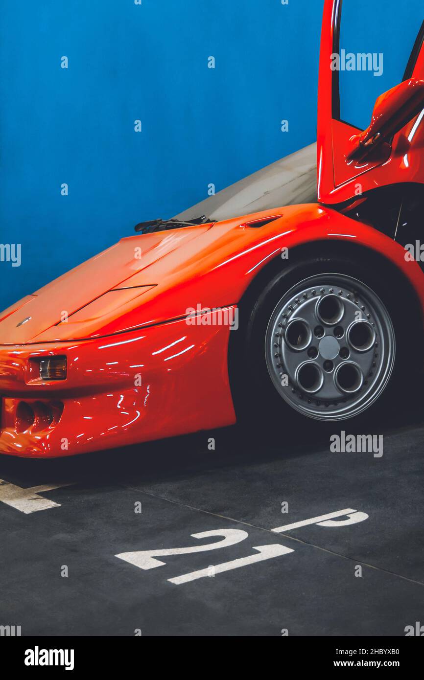 Kiev, Ukraine - May 22, 2021: Red luxury supercar Lamborghini Diablo ...