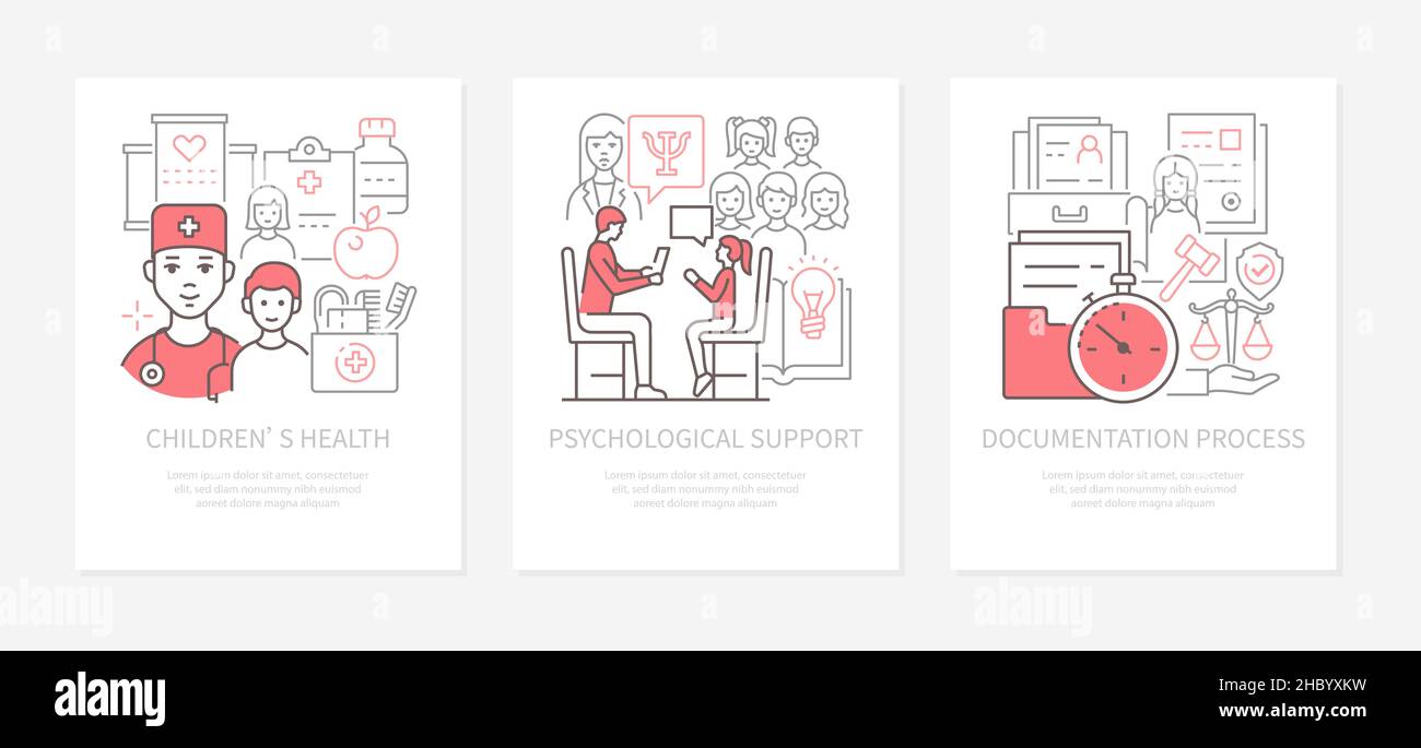 Helping children - modern line design style banners set on white ...