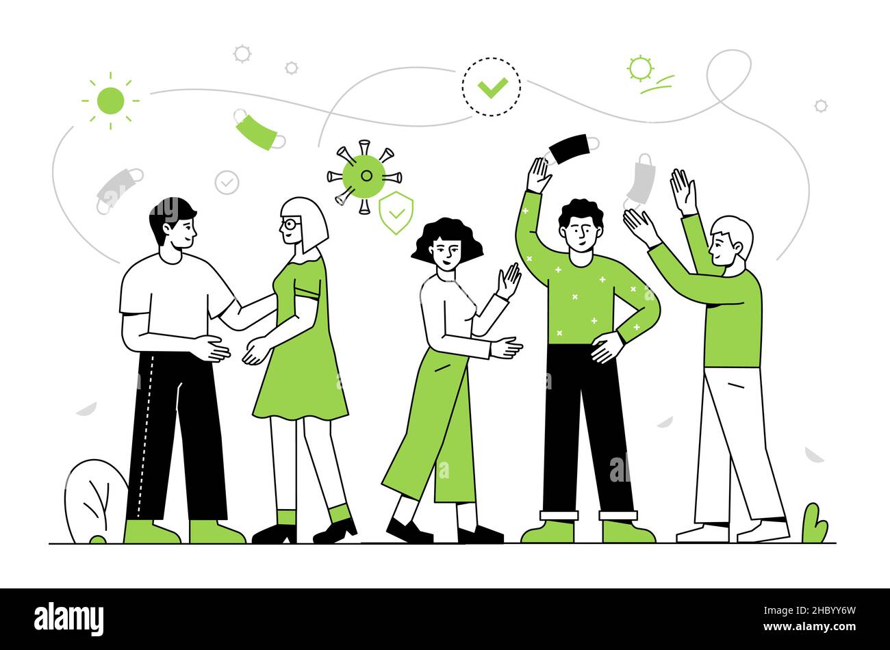 Defeating the virus - colorful flat design style illustration with line ...