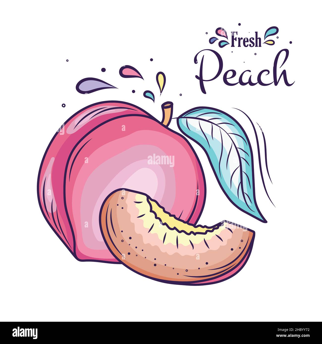 Peach fruit kawaii style, hand drawn vector illustration. Peach fruit ...