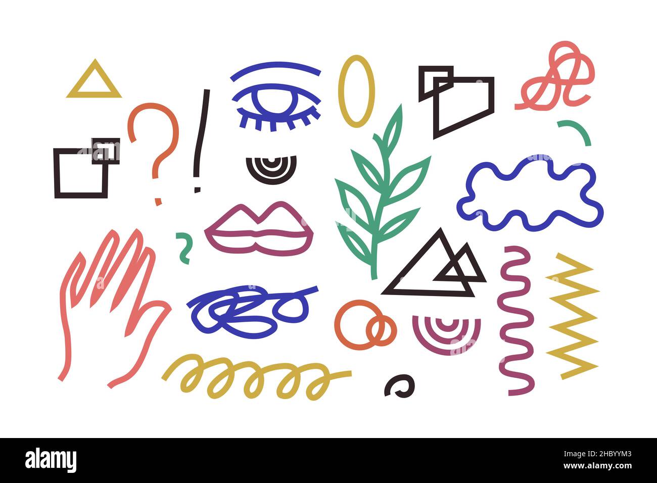 Hand drawn modern abstract line art shapes set Stock Vector Image & Art ...