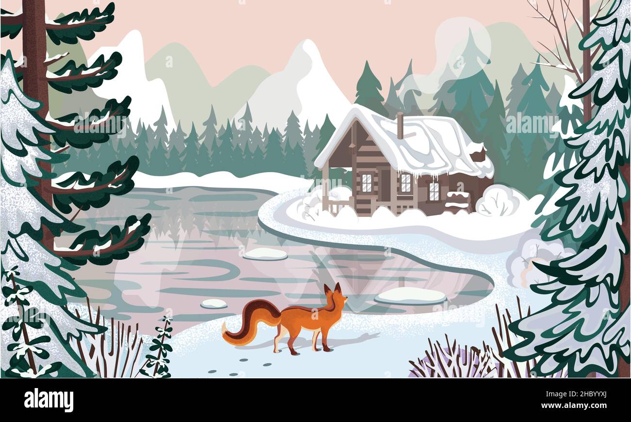 Winter river snowy forest Stock Vector Images - Alamy