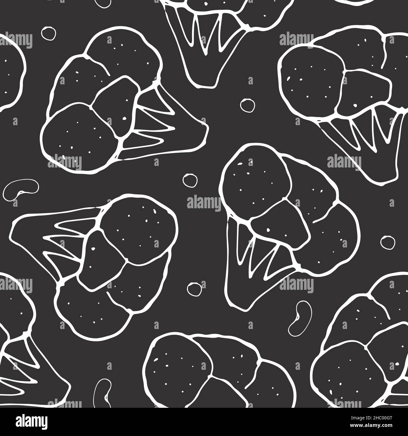 Broccoli or Cauliflower Vegetables seamless pattern. Vegetarian healthy ...