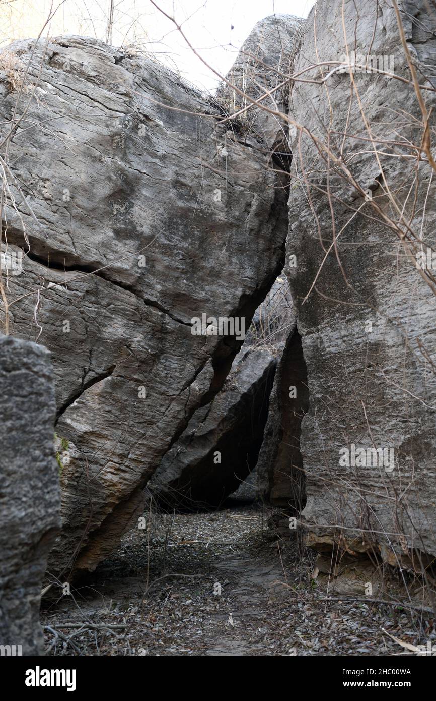 LINYI, CHINA - DECEMBER 19, 2021 - An underground stone forest ...
