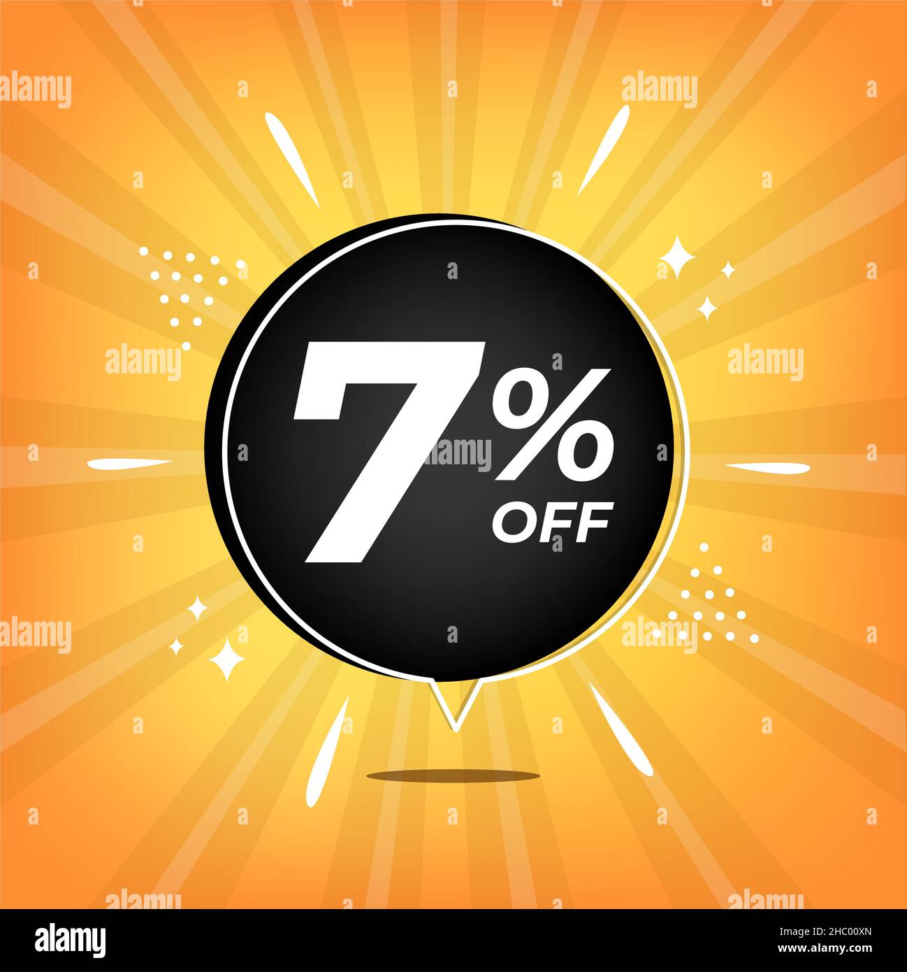 7% off. Yellow banner with seven percent discount on a black balloon ...