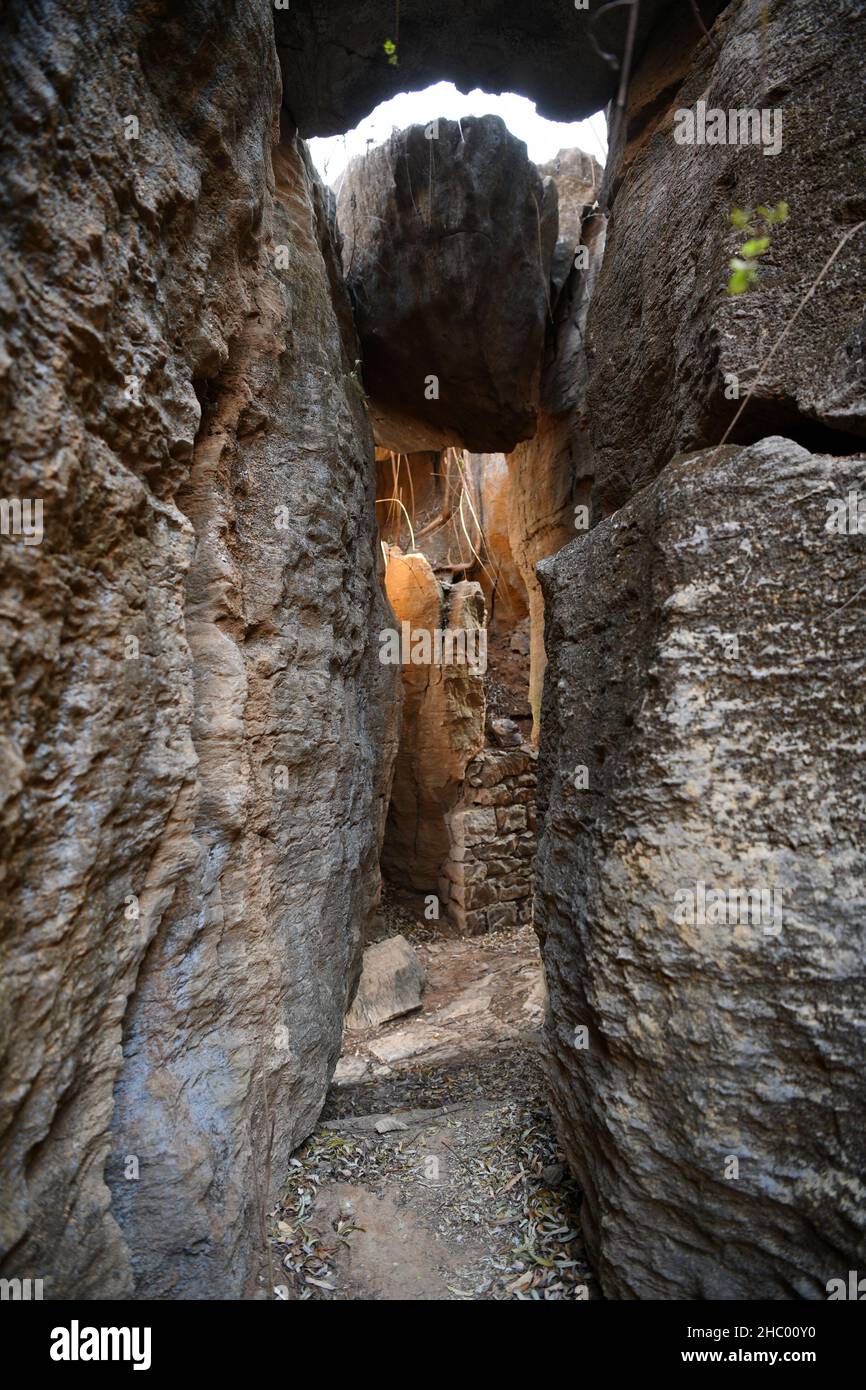 LINYI, CHINA - DECEMBER 19, 2021 - An underground stone forest ...