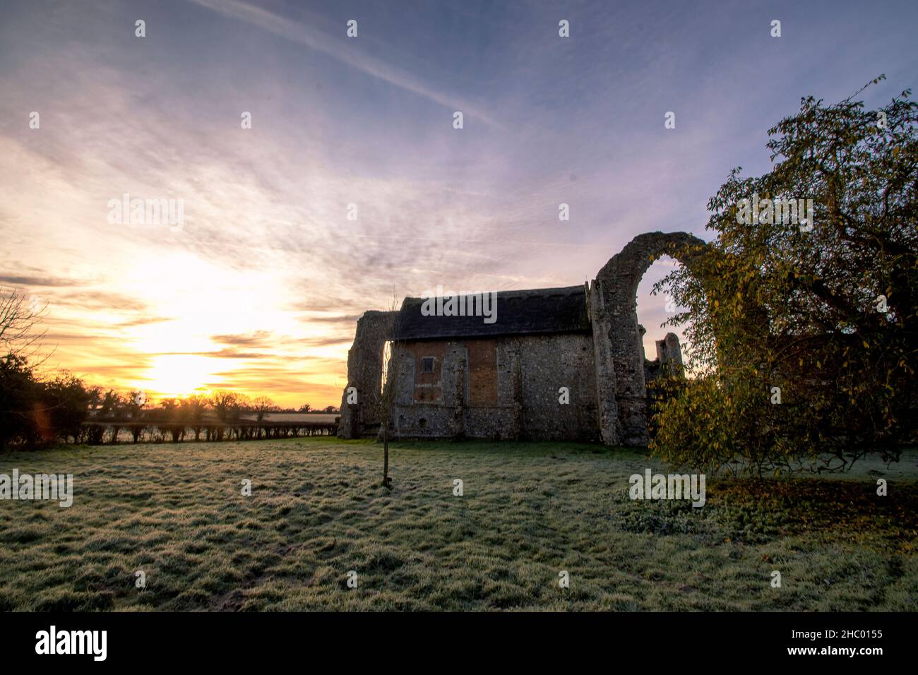 The ruins of the 14th century Leiston Abbey at sunrise in Suffolk, UK ...