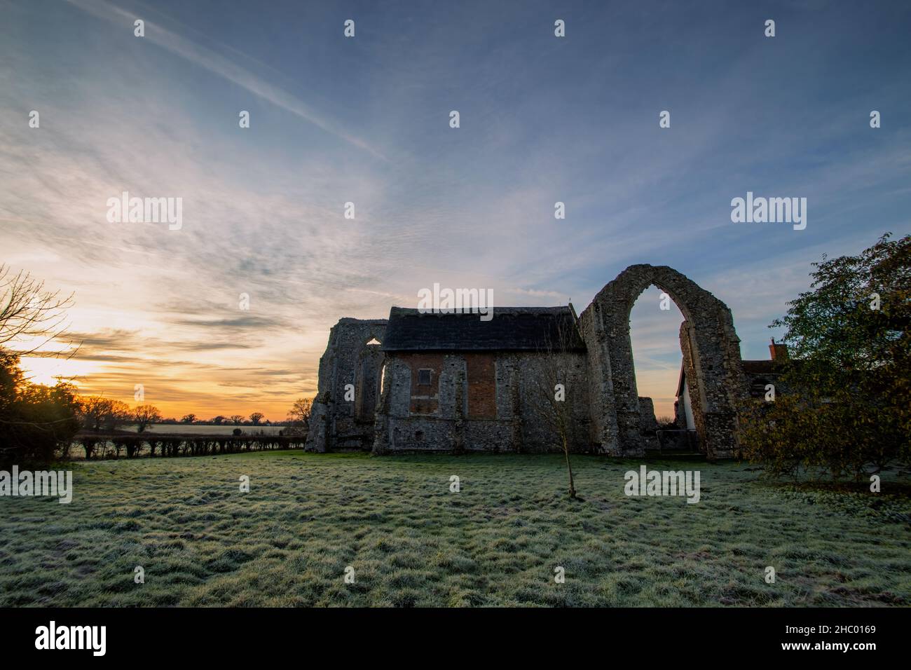 The ruins of the 14th century Leiston Abbey at sunrise in Suffolk, UK ...