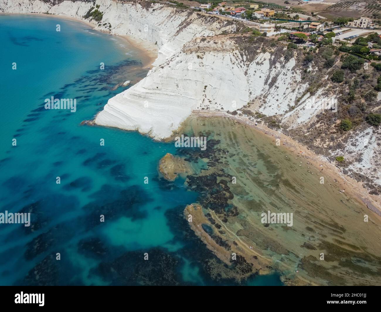 Aerial view of white rocky cliffs at Scala dei Turchi, Sicily, Italy ...