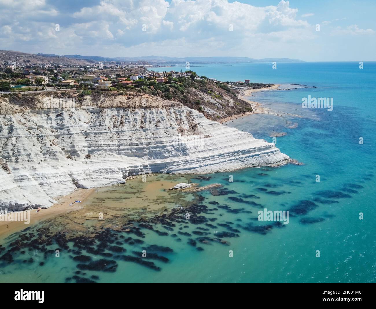 Aerial view of white rocky cliffs at Scala dei Turchi, Sicily, Italy ...