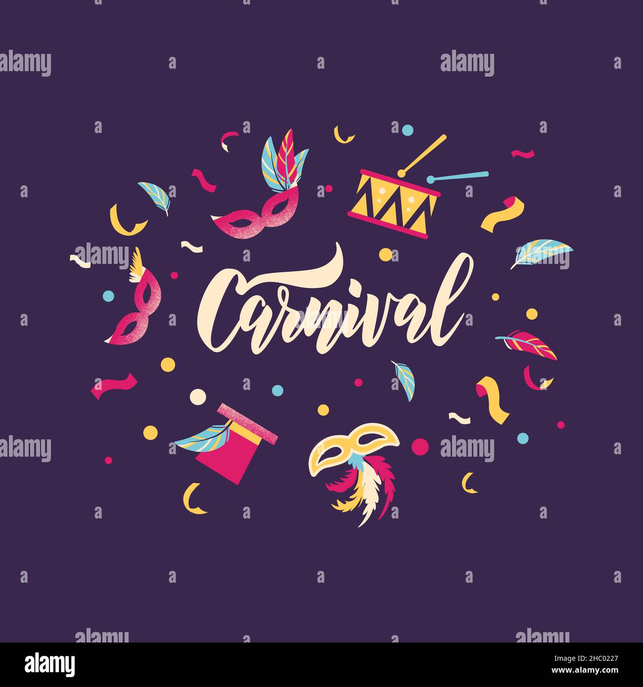 Carnival hand lettering text as banner, card, logo, icon, invitation ...