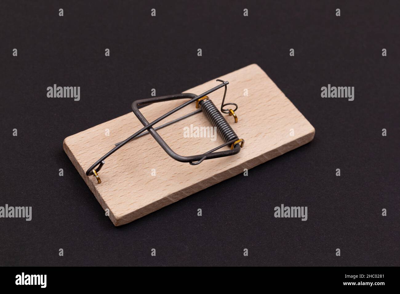 Wooden Mouse Trap. Empty Loaded Mousetrap on Black Background Stock ...