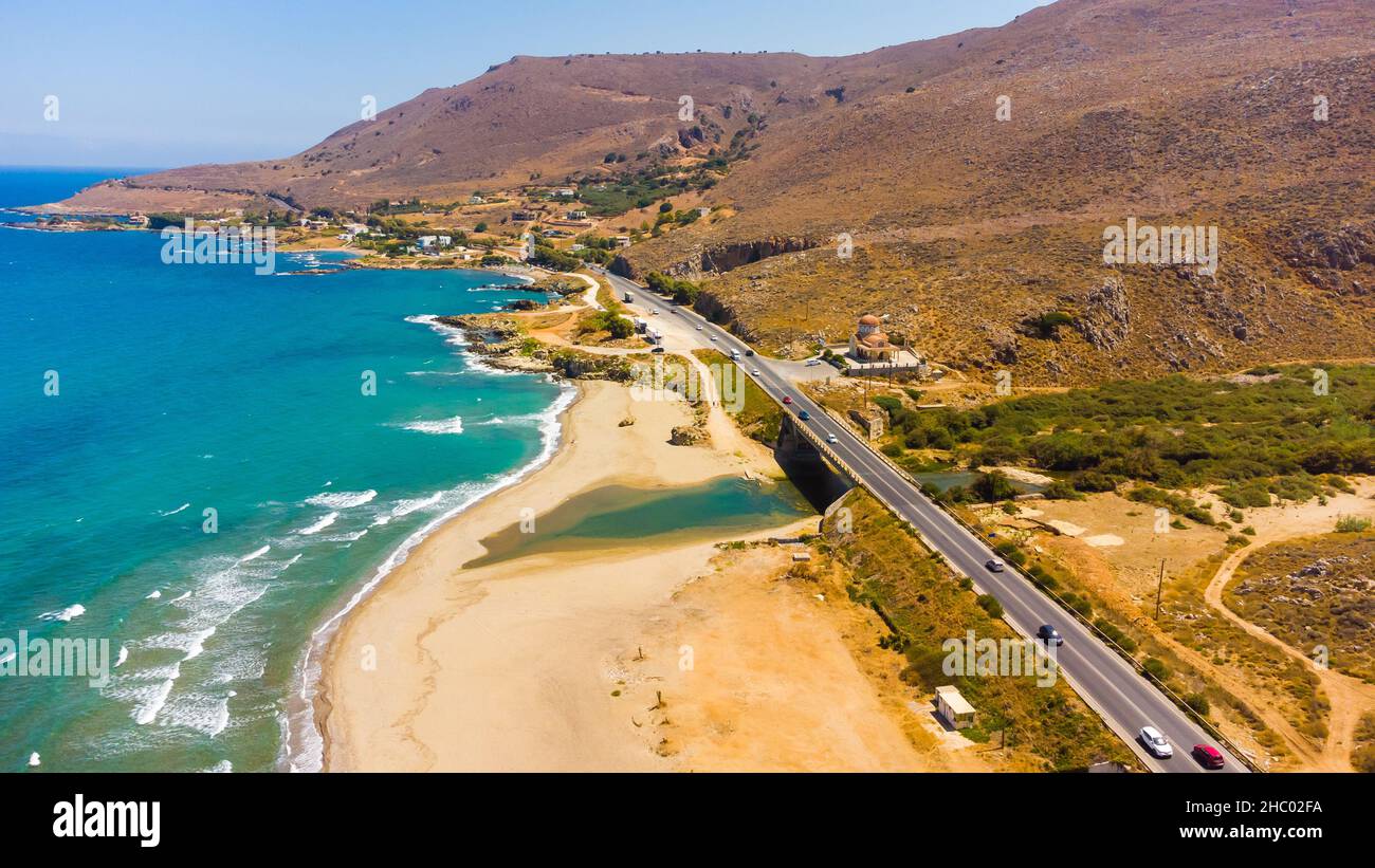 Rethymno city beach coast in Crete island, Greece from a drone Stock ...