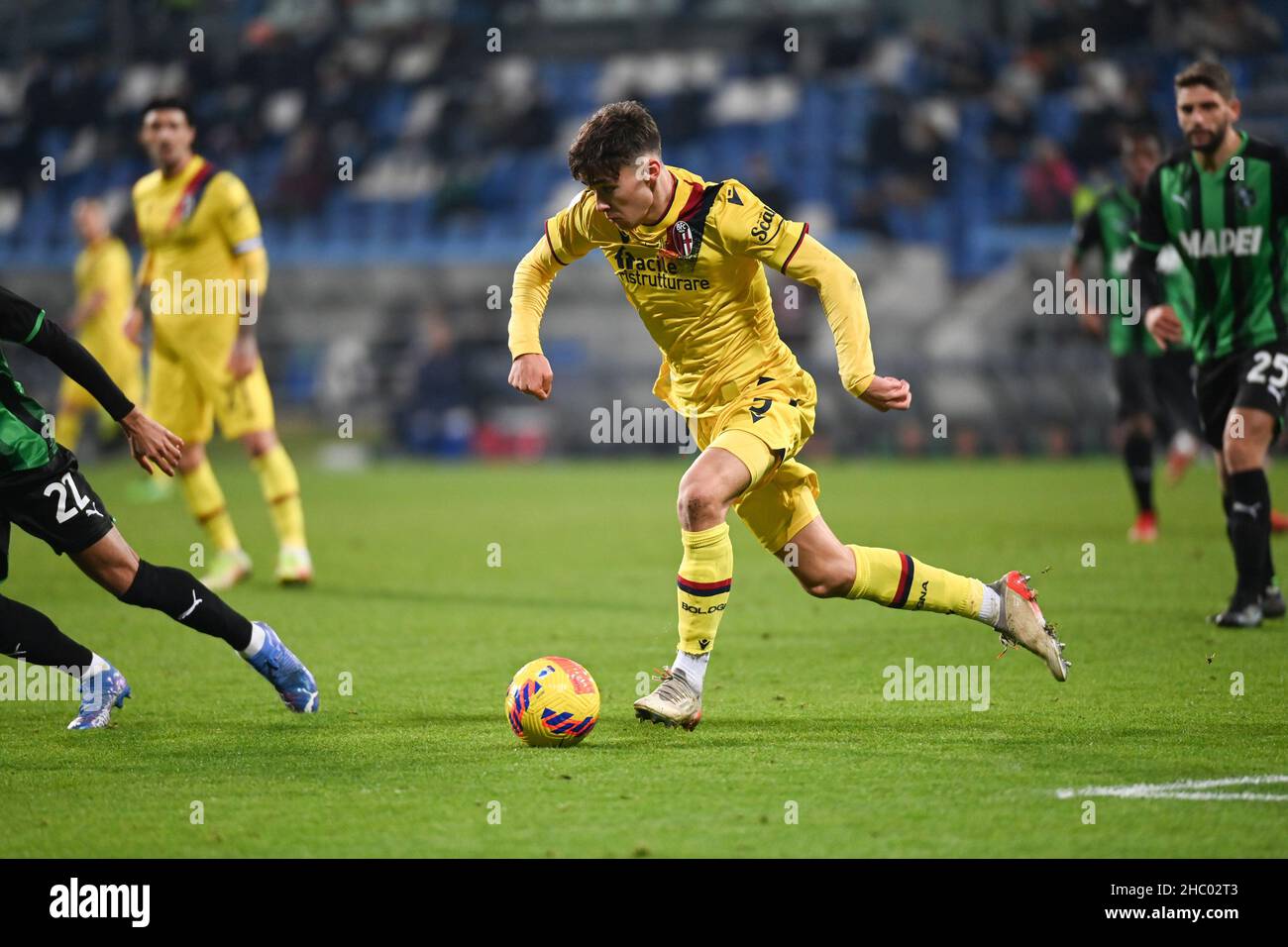 Reggio Emilia, Italy. 22nd Dec, 2021. Aaron Hickey (Bologna FC) in ...