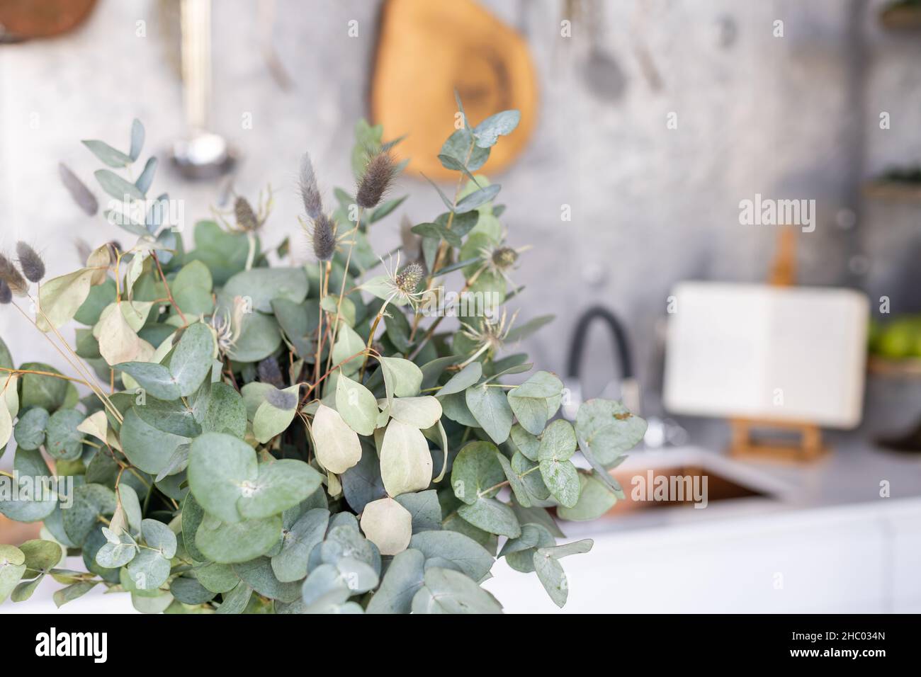 indoor plant. Rustic kitchen interior decor Stock Photo - Alamy