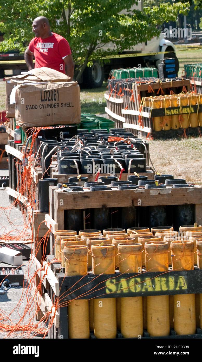 Ridgewood - 05-JUL - RN66960- Ridgewood Fireworks Show, setup. A work ...