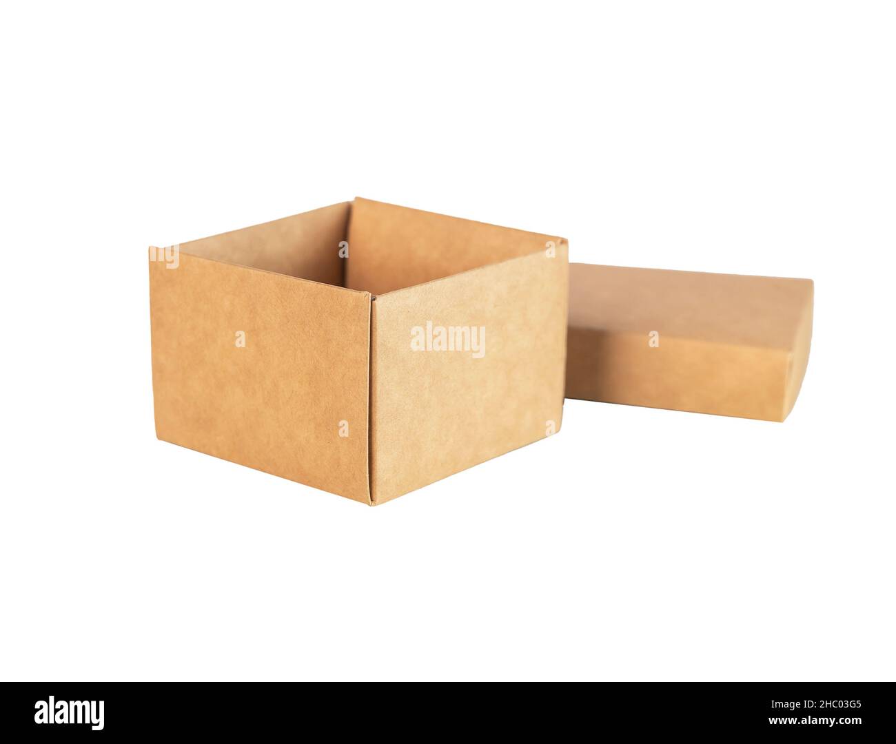 Cardboard box isolated on white. Empty craft carton gift container with ...