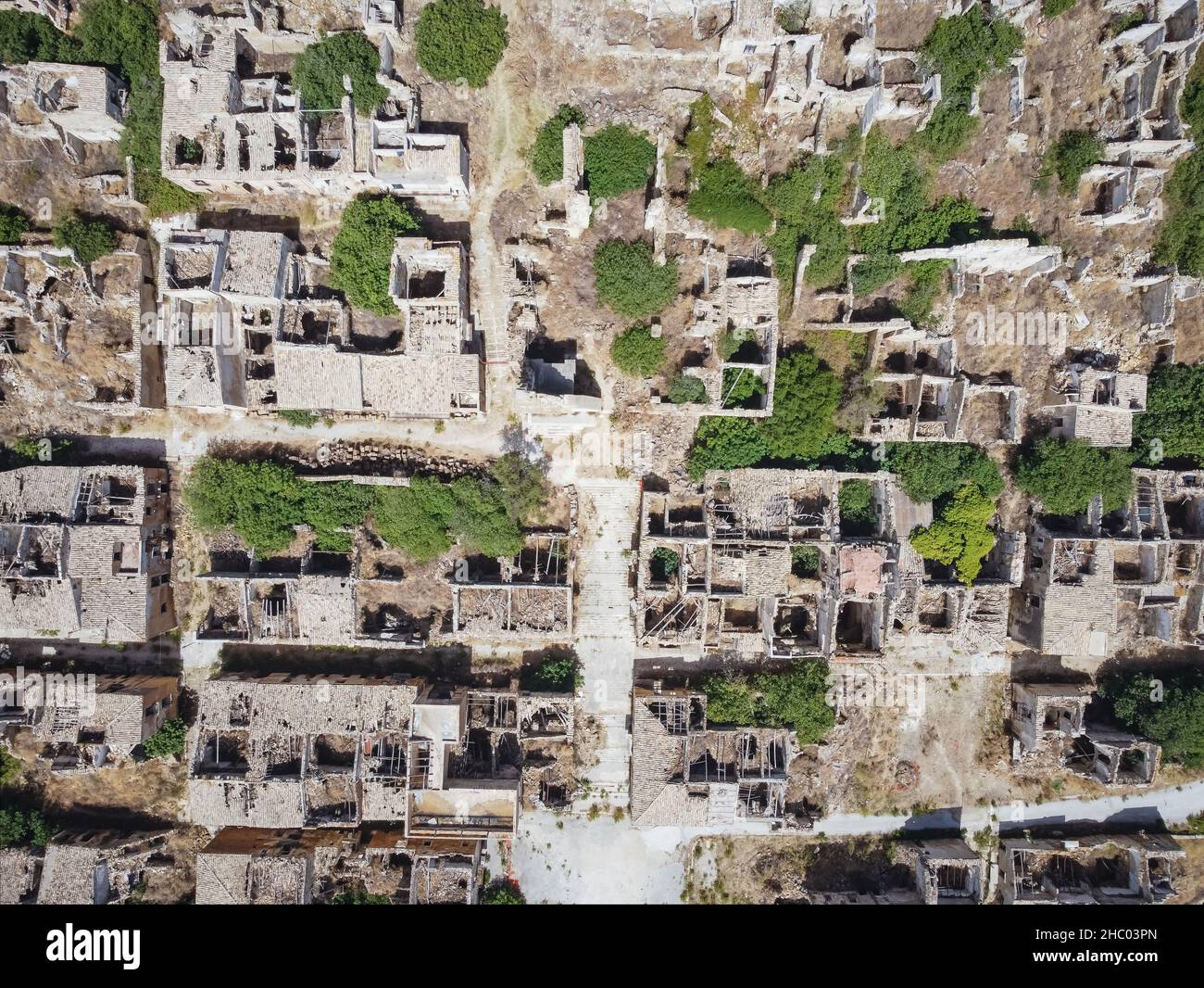 Aerial drone view of Ruins of Poggioreale in the Belice valley ...